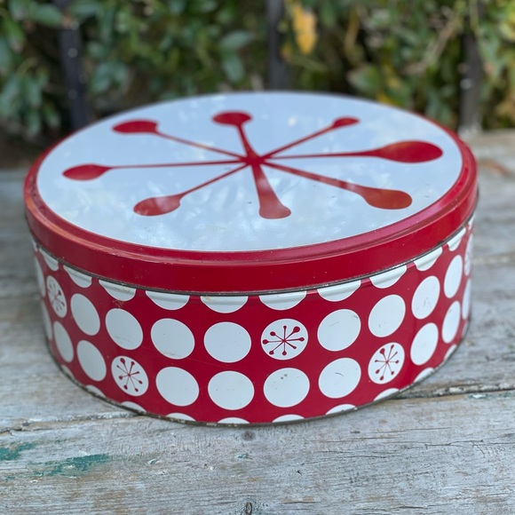 Storage & Organization | Vintage Red White Metal Round Tin Container ...